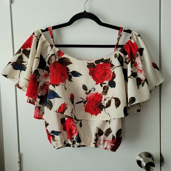 Papillon Blanc | Tops | Papillon Floral Off Shoulder Ruffle Blouse ...
